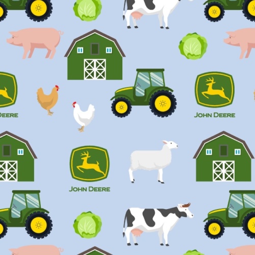 Barnyard Panel Green - John Deere Tractor Fabric - The Quilt Shop