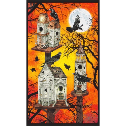 Pumpkin Raven Moon House Halloween Panel | The Quilt Shop