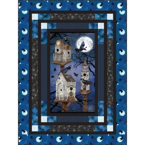 Spooky Raven Moon House Halloween Panel - The Quilt Shop