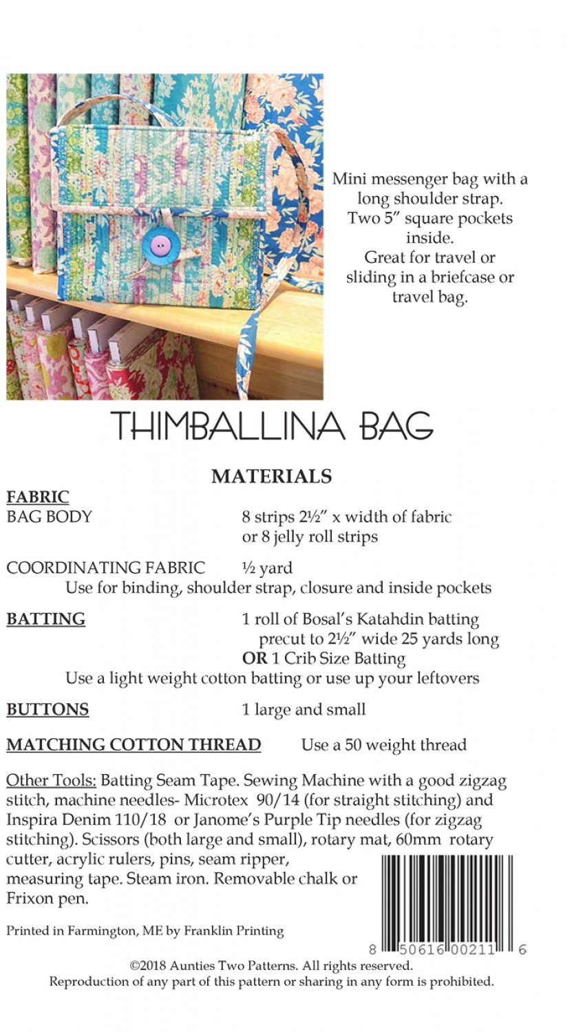Aunties Two Thimballina Bag Pattern - The Quilt Shop