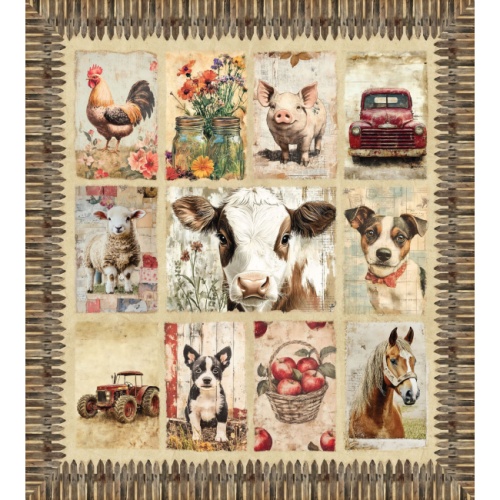 Coops Farm Blocks Fabric Panel - The Quilt Shop