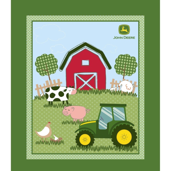 Barnyard Panel Green - John Deere Tractor Fabric - The Quilt Shop