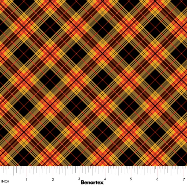 Cider House - Autumn Plaid Fabric - Black / Russet - Benartex | The ...