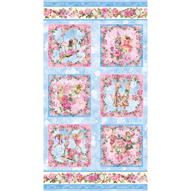 Blue Fairy Garden Scenic Panel - Spring songs - Flower Fairies Fabric ...