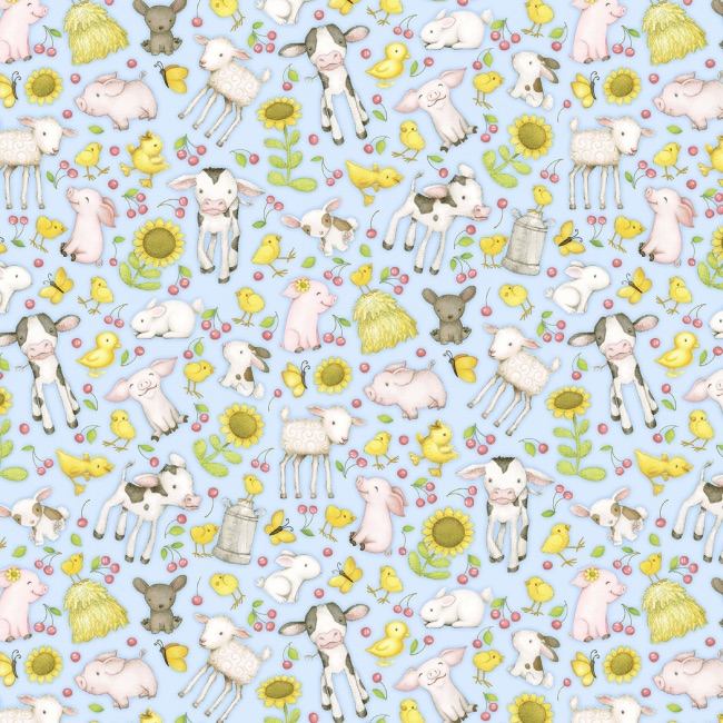 Blue Tossed Farm Animal Fabric - The Quilt Shop