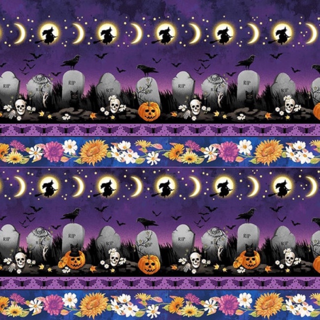 Bones and Bouquets - Graveyard Stripe - Halloween Fabric - The Quilt Shop