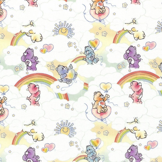 Care Bears Fabric - Sketched Care Bears In The Clouds - The Quilt Shop