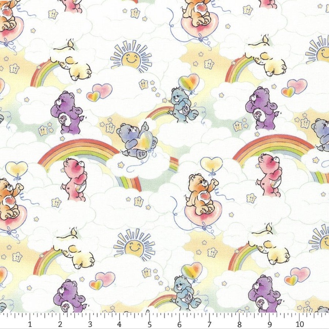 Care Bears Fabric - Sketched Care Bears In The Clouds - The Quilt Shop