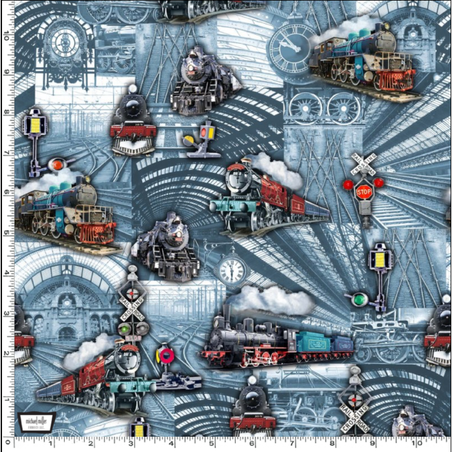 Central Station Train Fabric - Michael Miller - The Quilt Shop