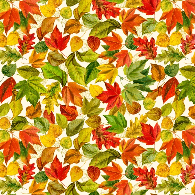 Cream Fall Leaves Fabric with Metallic | The Quilt Shop
