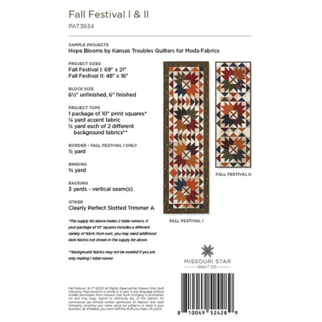 Missouri Star - Fall Festival 1 & 2 - Table Runner Pattern - The Quilt Shop