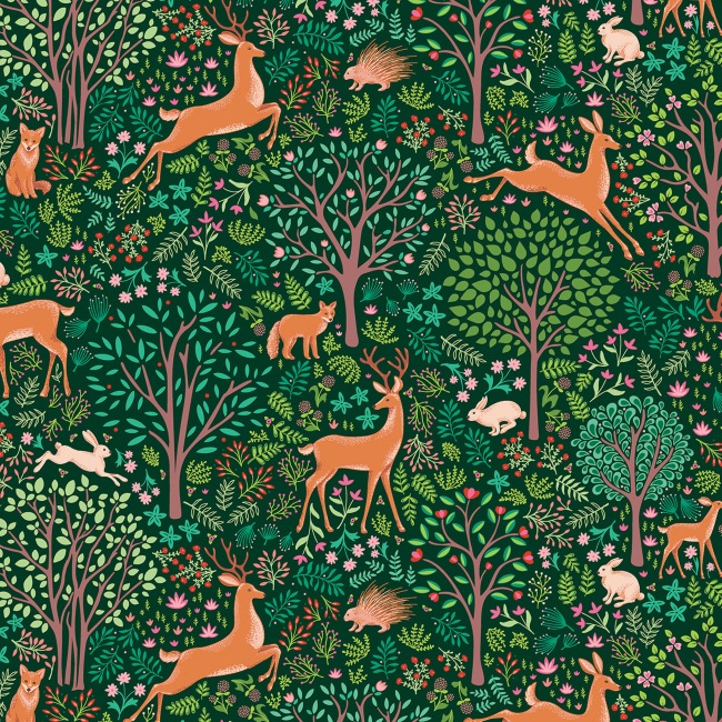 Feature Evergreen - Flora and Fauna: Forest - Benartex - The Quilt Shop