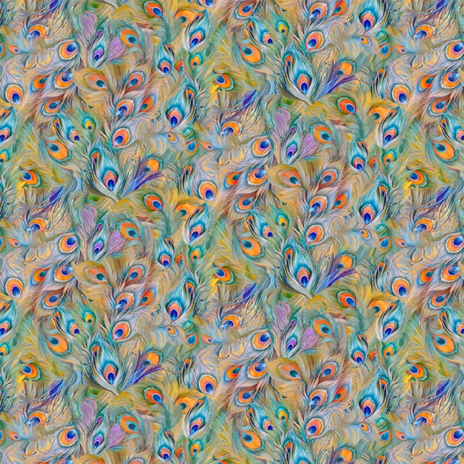 Multi Packed Peacock Feathers Fabric | The Quilt Shop