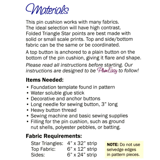 Folded Star Pin Cushion Pattern & Interfacing - The Quilt Shop