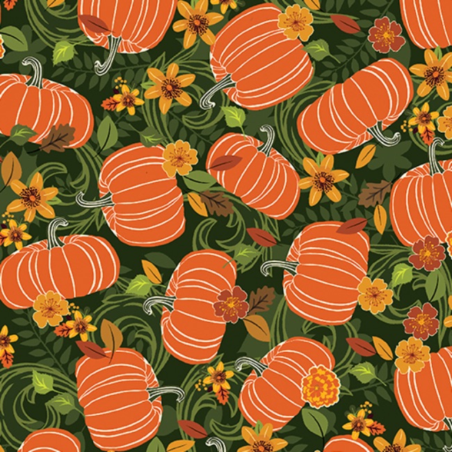 Gather Together - Pumpkin Harvest - Green - Benartex - The Quilt Shop