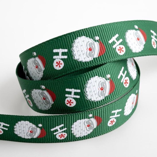 Green Santa Ho Ho Ho Christmas Grosgrain Ribbon 5m - The Quilt Shop