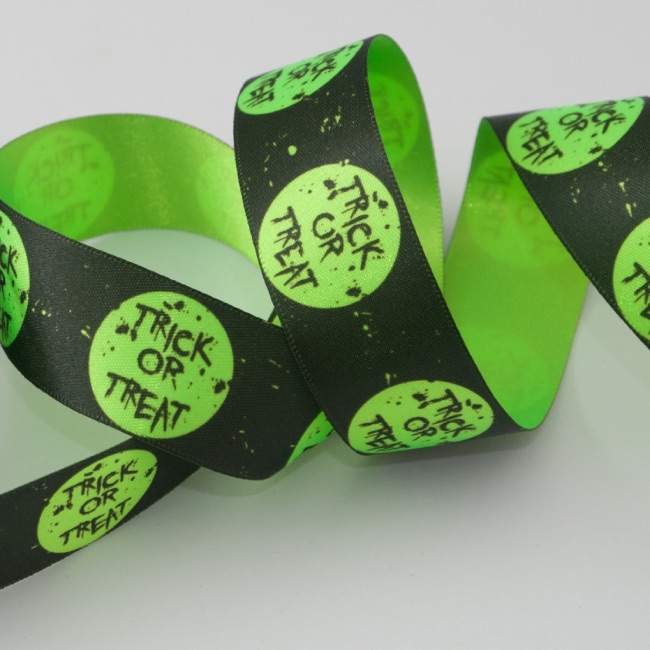 Trick or Treat Halloween Ribbon Green 5m - The Quilt Shop