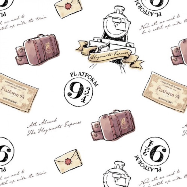 Harry Potter Hogwarts Express Fabric - White - The Quilt Shop