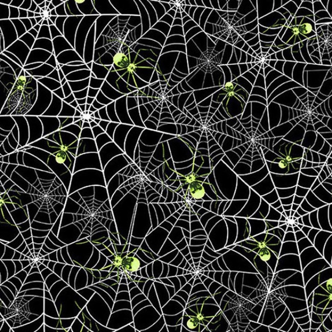 Hocus Pocus Spiderwebs With Spiders Glow In The Dark Fabric - Half ...