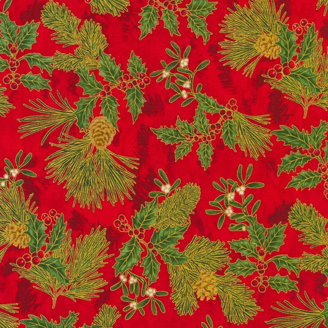 Holiday Flourish With Metallic - Holly Red - The Quilt Shop