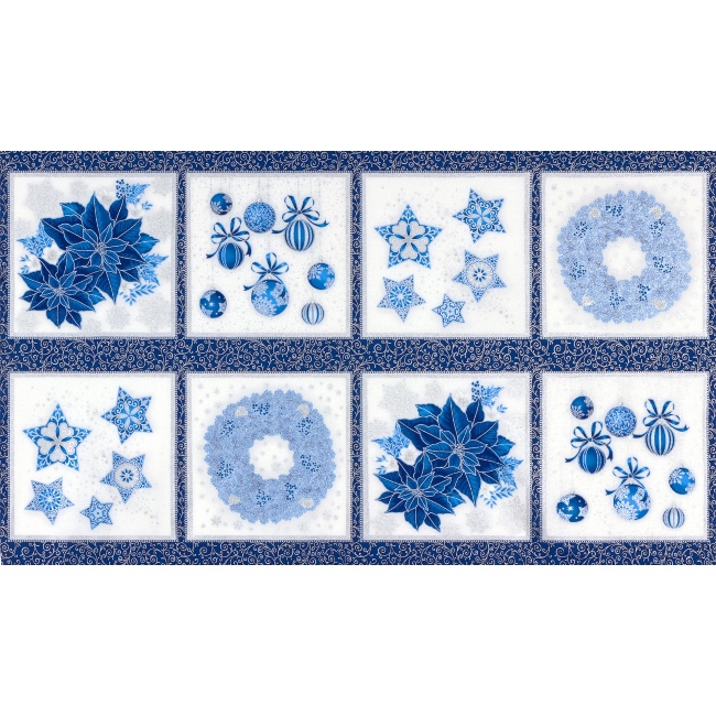 Holiday Flourish With Metallic - Ornament Panel Blue - The Quilt Shop