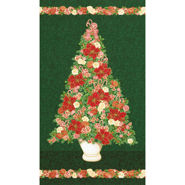 Holiday Flourish Peppermint Twist - Christmas Tree Fabric Panel - Pine ...