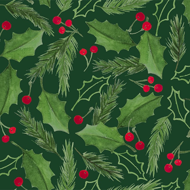 Holly And Berries Green - Christmas Fabric - Half Metre | The Quilt Shop