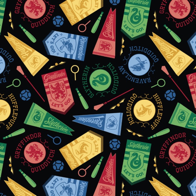 Houses Banners Black - House Champions - Harry Potter Fabric - The ...
