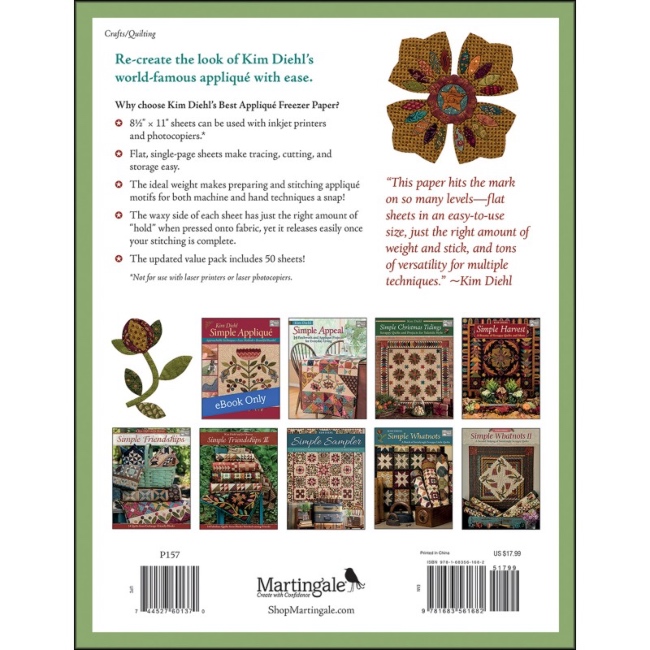 Kim Diehl's Best Applique Freezer Paper 50 Pcs - The Quilt Shop
