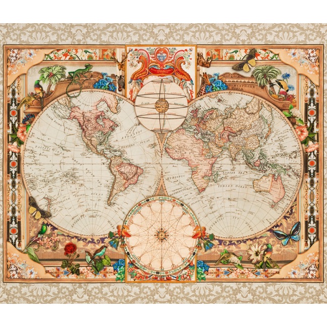 Library of Rarities Antique Map Panel | The Quilt Shop Library of Rarities Antique Map Panel | The Quilt Shop