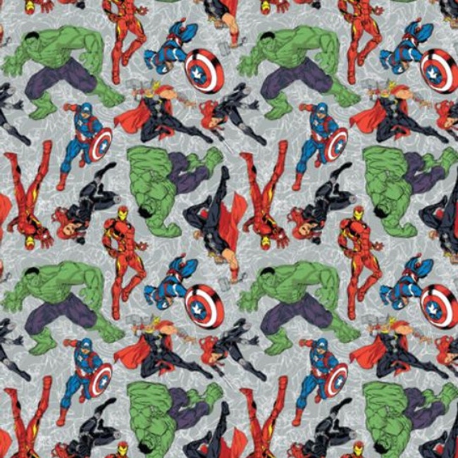 Marvel Heroes on Line Art Fabric - Grey | The Quilt Shop