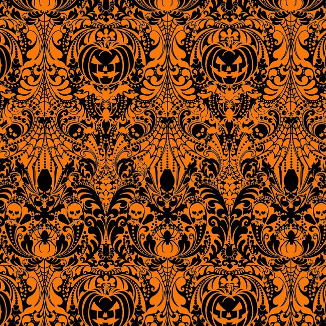 Orange Hallows Eve Damask Fabric | The Quilt Shop