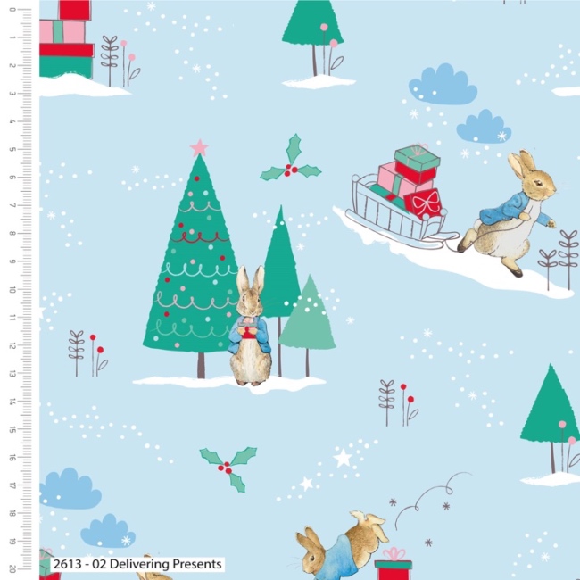 Peter Rabbit Christmas Fabric - Delivering Presents - Light Blue | The ...