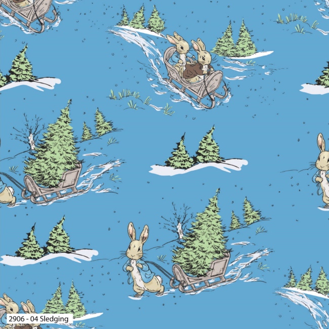 Peter Rabbit Sledging Christmas Fabric - The Quilt Shop