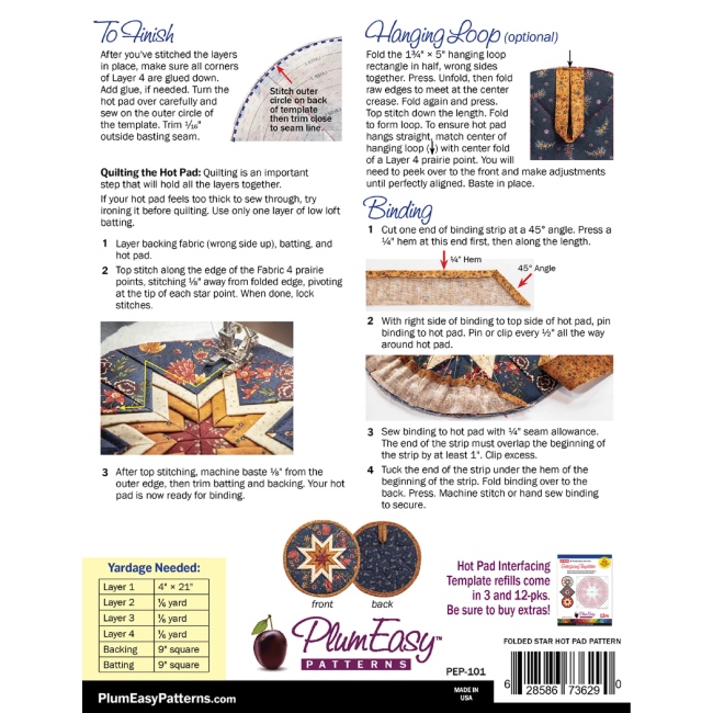 Folded Star Hot Pad Pattern & Interfacing - Round - The Quilt Shop