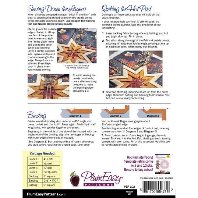 Folded Star Hot Pad Pattern & Interfacing - Square - The Quilt Shop