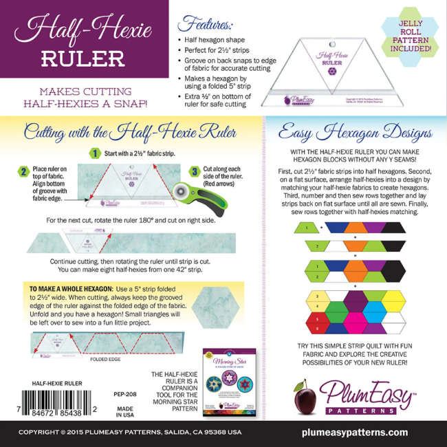 Half-Hexie Acrylic Ruler - PlumEasy - with Jelly Roll Pattern - The ...