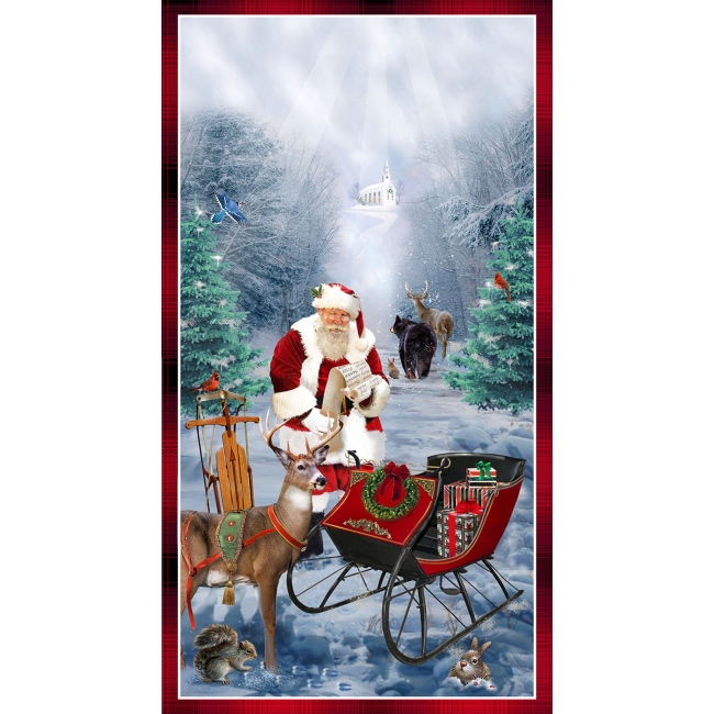 Red Santa & Sleigh Christmas Panel - Henry Glass - The Quilt Shop