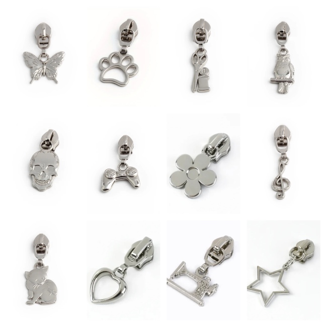 Silver Zipper Pulls for size 5 Nylon Zippers - Various | The Quilt Shop
