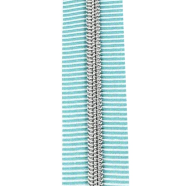 Silver Striped Nylon Size 5 Zipper with Pulls - Green - The Quilt Shop