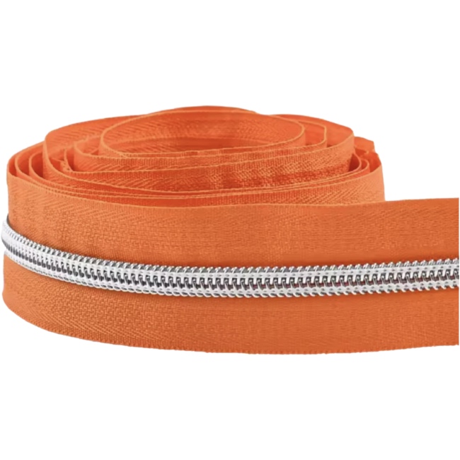Silver Nylon Size 5 Zipper with Pulls - Orange | The Quilt Shop