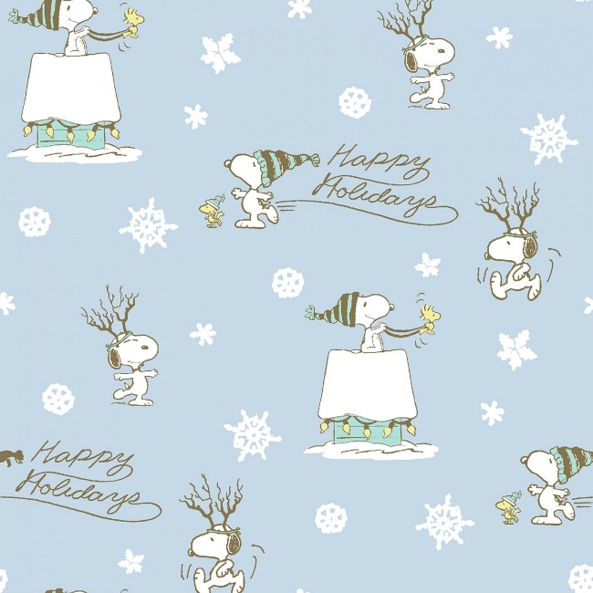 Peanuts Snoopy Light Blue Happy Holidays Fabric - Half Metre | The ...