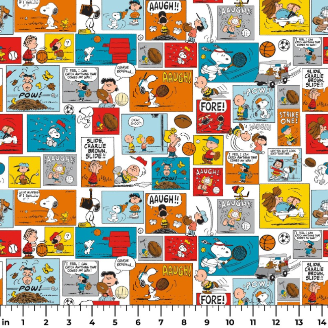 Peanuts Snoopy Sports Comic Fabric - The Quilt Shop
