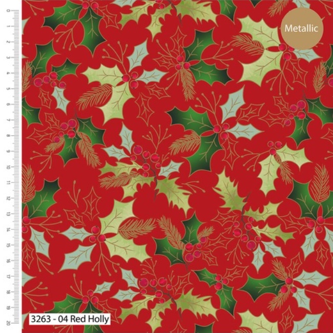 Traditional Holly - Red - Christmas Fabric | The Quilt Shop