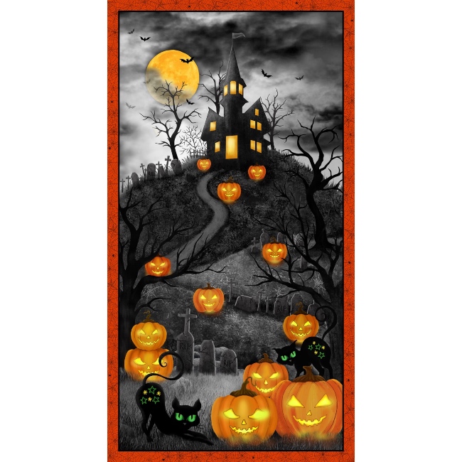 Trick or Treat - Haunted House Fabric Panel - The Quilt Shop
