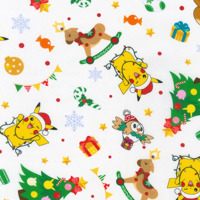 Pokemon Pikachu's Christmas White Character Fabric - The Quilt Shop