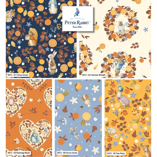 Fat Quarters - Winter Fruits - Peter Rabbit Fabric x 5 - The Quilt Shop