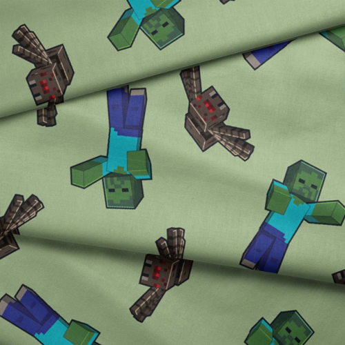 Green - Zombies and Spiders - Minecraft Fabric - The Quilt Shop