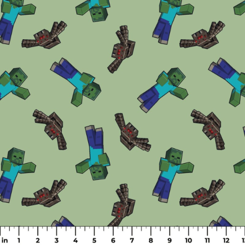Green - Zombies and Spiders - Minecraft Fabric | The Quilt Shop