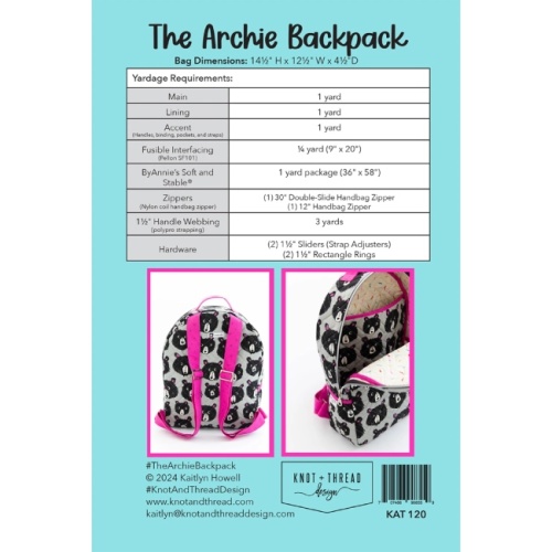 The Archie Backpack - Bag Pattern - Knot and Thread Design | The Quilt Shop